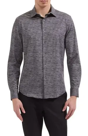 Bugatchi James Ooohcotton® Heathered Button-up Shirt Black