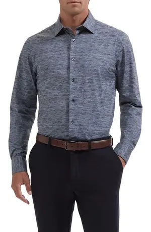 Bugatchi James Ooohcotton® Heathered Button-up Shirt Navy