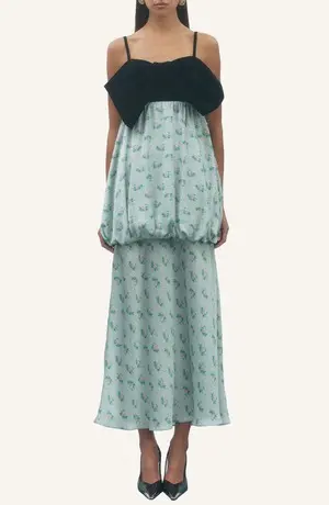 MAUDE CLUB Floral Bubble Hem Maxi Dress