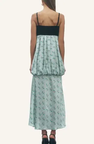 MAUDE CLUB Floral Bubble Hem Maxi Dress