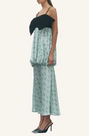 MAUDE CLUB Floral Bubble Hem Maxi Dress