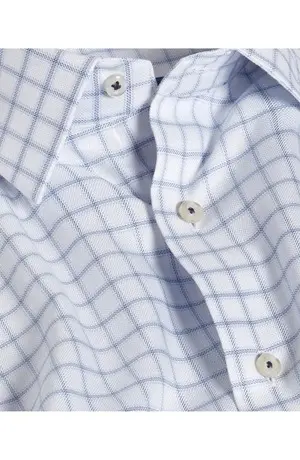 David Donahue Regular Fit Windowpane Check Dress Shirt - White/navy