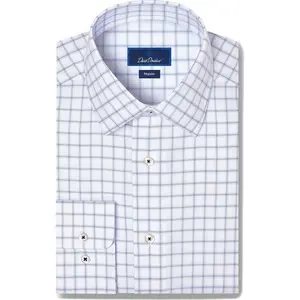 David Donahue Regular Fit Windowpane Check Dress Shirt - White/navy