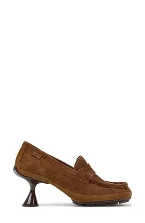 Camper Leather Moccasin Pump - Medium Brown