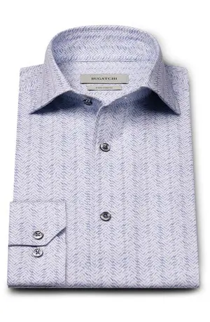 Bugatchi Devon Ooohcotton® Herringbone Print Button-up Shirt