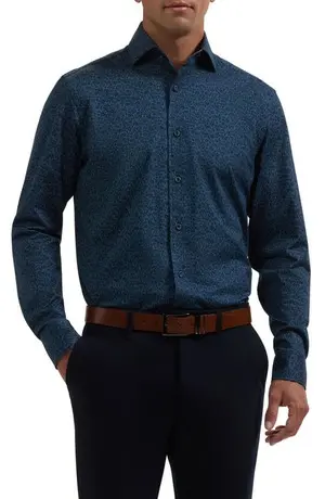 Bugatchi Devon Ooohcotton® Print Button-up Shirt - Navy