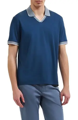 Bugatchi Pima Cotton Johnny Collar Polo - Indigo