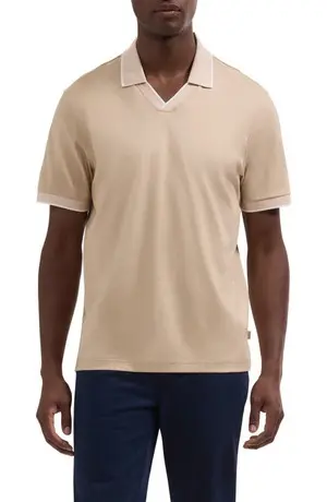 Bugatchi Pima Cotton Johnny Collar Polo - Sand