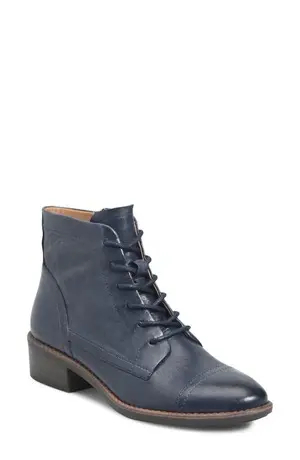 COMFORTIVA Cordia Leather Lace-up Bootie With Cap Toe And Block Heel - Sky Navy