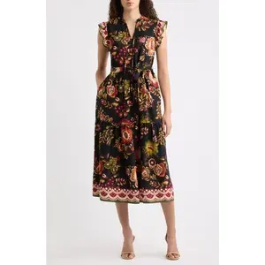 Julia Jordan Floral Border Print Midi Dress