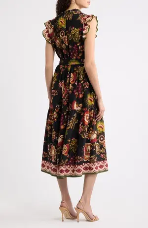 Julia Jordan Floral Border Print Midi Dress