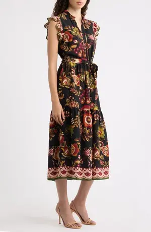 Julia Jordan Floral Border Print Midi Dress