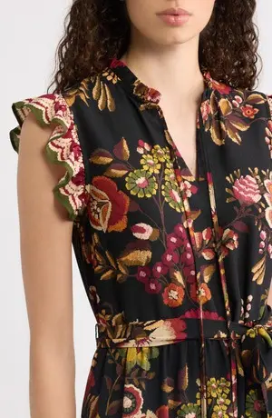 Julia Jordan Floral Border Print Midi Dress