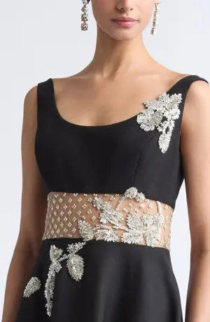 Oscar De La Renta Crystal Embellished Cocktail Dress