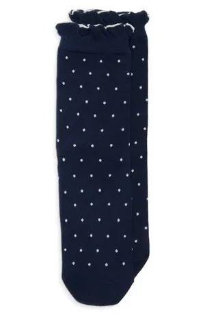 CASA CLARA Jula Polka Dot Ruffle Cotton Blend Crew Socks - Navy
