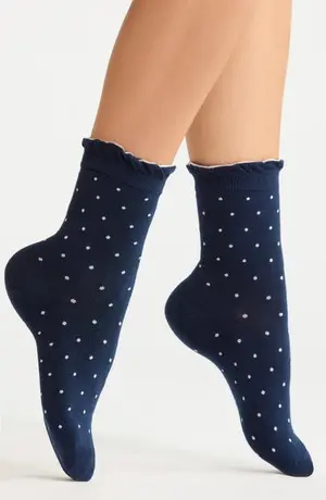CASA CLARA Polka Dot Ruffle Crew Socks - Navy