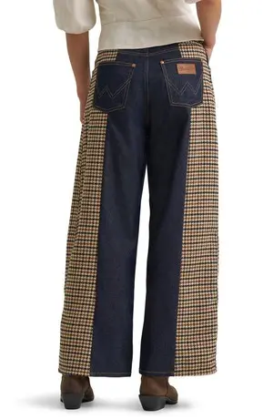 Wrangler Barrel Leg Houndstooth Paneled Jeans