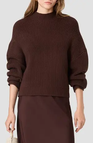 French Connection Babysoft Mock Neck Ribbed Sweater - Cocoa Brown