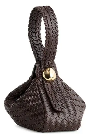 Madewell Sculpted Metal Woven Leather Wristlet Bag - Coffee Bean