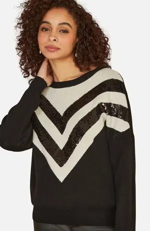 YUMI Sequin Embellished Knitted Jumper - Black