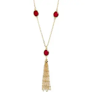PANACEA Glass Stone Tassel Pendant Necklace - Red