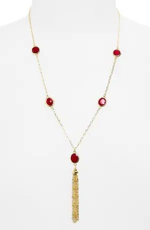 PANACEA Glass Stone Tassel Pendant Necklace
