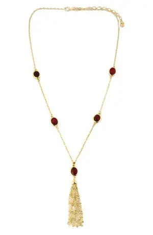PANACEA Glass Stone Tassel Pendant Necklace