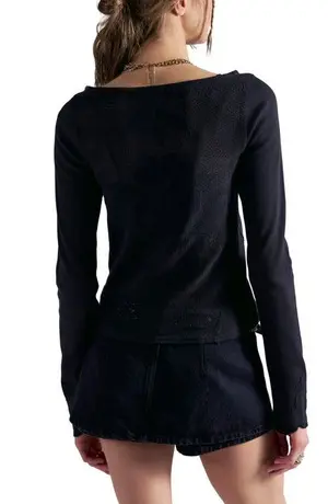 Free People Delilah Long Sleeve T-shirt - Black