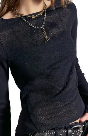 Free People Delilah Long Sleeve T-shirt - Black