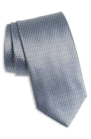 David Donahue Geometric Jacquard Silk Tie - Sky
