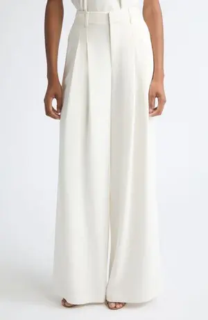 Cinq À Sept Marne Pleated Wide-leg Crepe Pants - Ivory