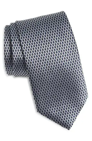 David Donahue Geometric Jacquard Silk Tie - Navy