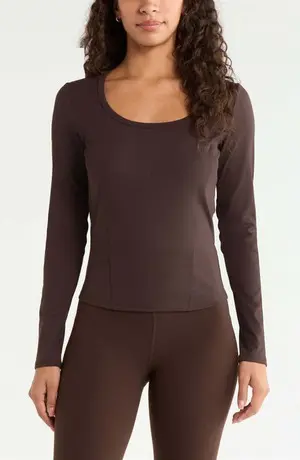 Zella Long Sleeve Rib T-shirt - Brown Mole