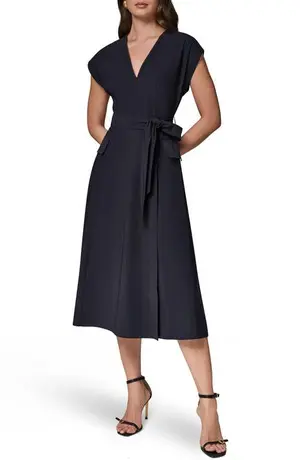 DONNA KARAN WEEKEND Belted Twill Midi Dress