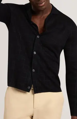 Ted Baker London Mcline Grid Long Sleeve Cardigan - Black