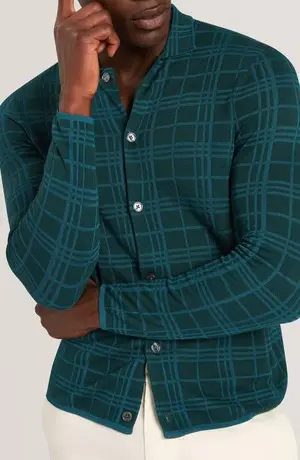 Ted Baker London Mcline Grid Long Sleeve Cardigan - Navy-green