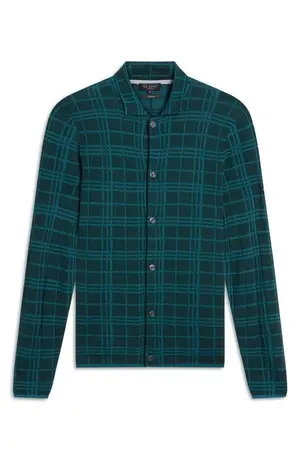 Ted Baker London Mcline Grid Long Sleeve Cardigan - Navy-green