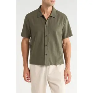 RHYTHM Grange Cropped Linen & Cotton Button-up Shirt - Forest