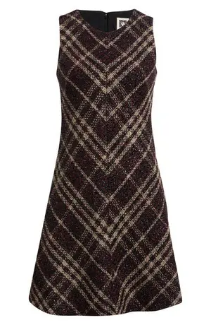 Anne Klein Plaid Tweed Sleeveless Swing Dress