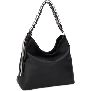 MALI + LILI Bree Large Faux Leather Hobo With Braided Handle And Tassels - Black