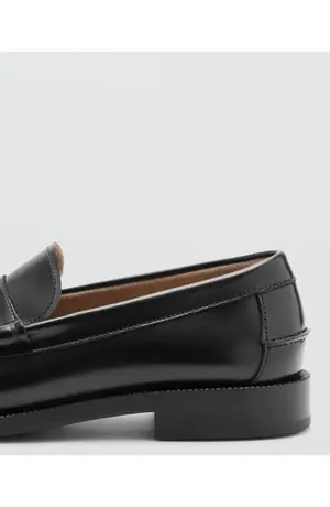 Mango Leather Penny Loafer - Black