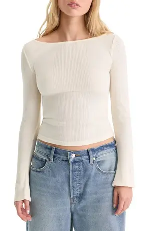 Good American Variegated Rib Long Sleeve T-shirt - Chalk