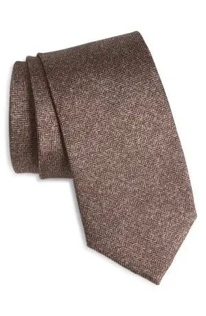 David Donahue Brown Mélange Silk Herringbone Tie - Chocolate
