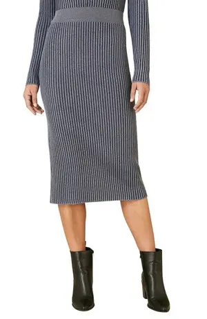 YUMI Ribbed Knitted Midi Skirt - Blue
