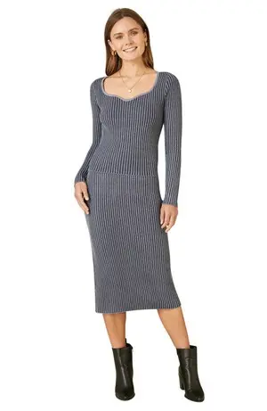YUMI Ribbed Knitted Midi Skirt