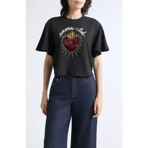Cinq À Sept Orsa Flutter Sleeve Sequined Heart Graphic T-shirt