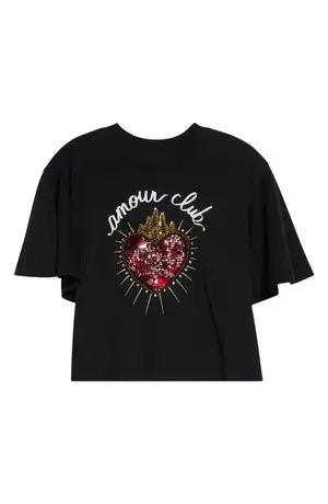 Cinq À Sept Orsa Flutter Sleeve Sequined Heart Graphic T-shirt