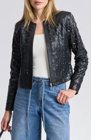 Bagatelle Laser-cut Faux Leather Zip Front Jacket - Black