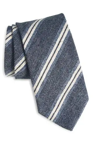 David Donahue Stripe Textured Silk Tie - Denim