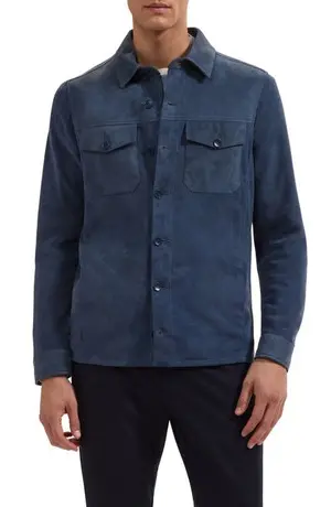 Bugatchi Perforated Suede Shirt Jacket - Indigo